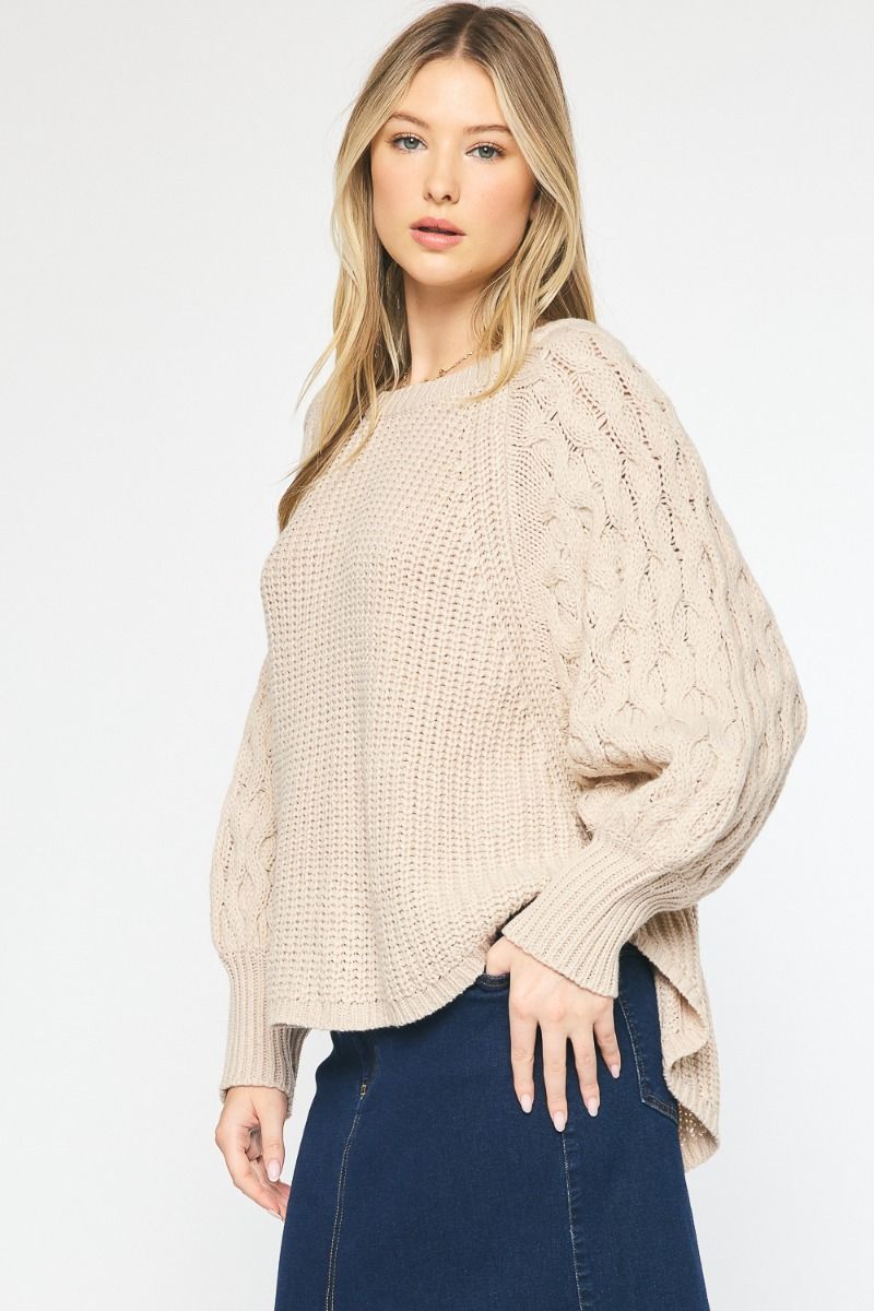 Entro Clothing Cable Knit Dolman Sleeve High Low Hem Sweater – Hometown ...