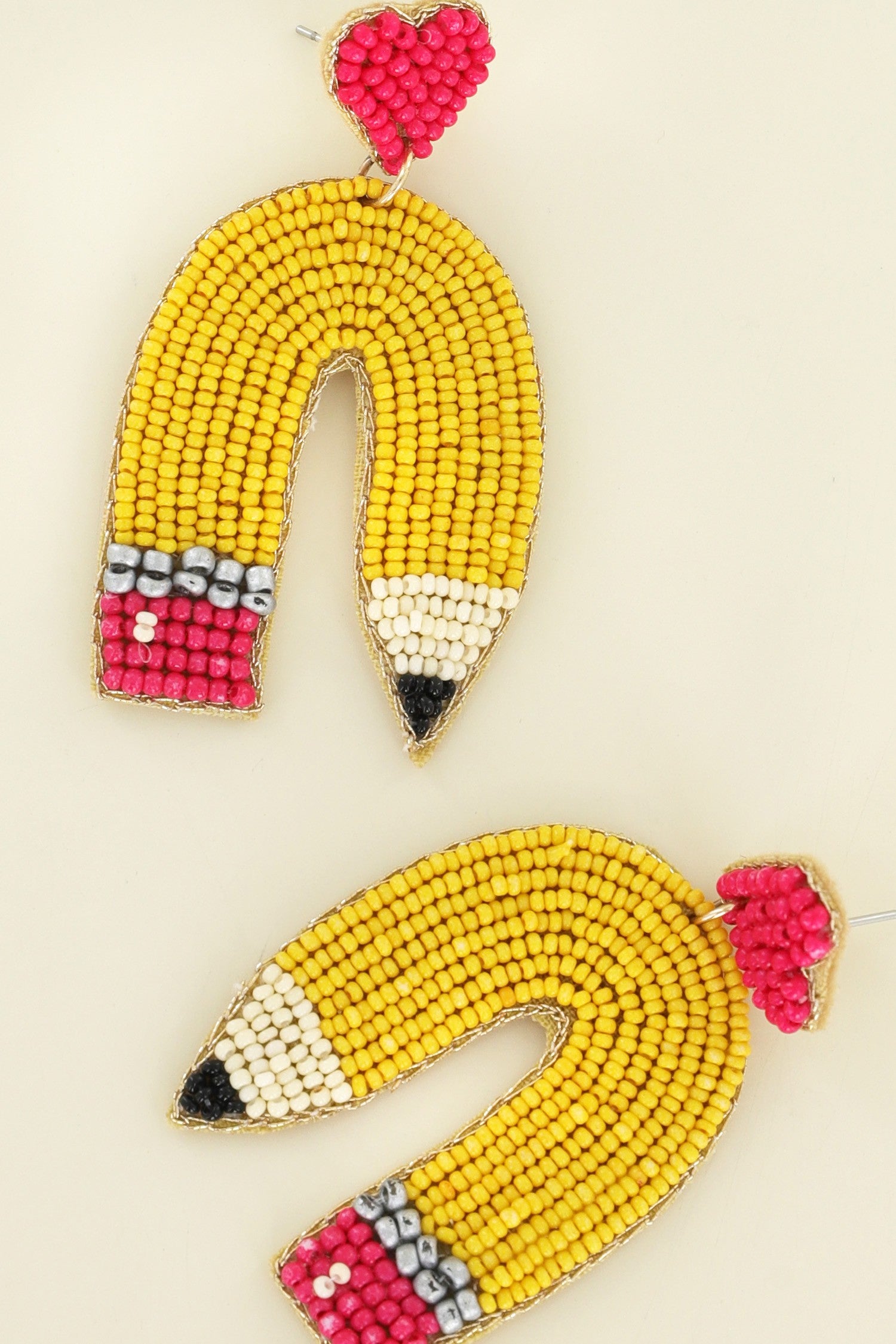 Curved Pencil Seed Bead Embroidery Teacher Earrings – Hometown Heritage ...